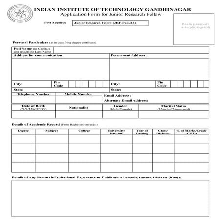 Application form jrf fclab | PDF