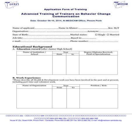 Application form advanced tot bcc | DOC