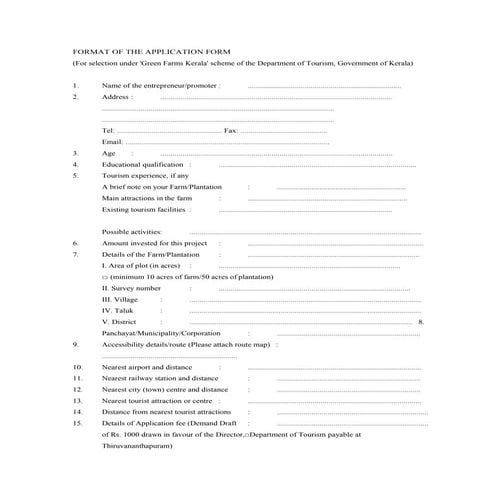 Application form farm tourism | PDF