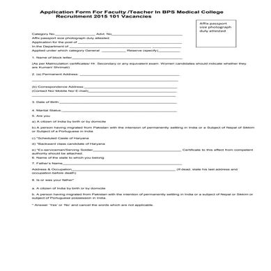 Application Form For Faculty /Teacher In BPS Medical College ...