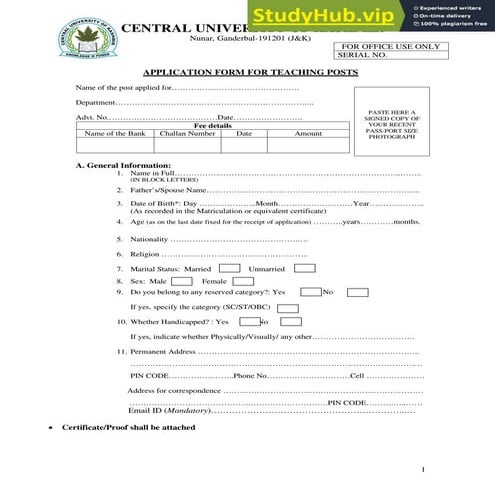 APPLICATION FORM FOR TEACHING POSTS | PDF