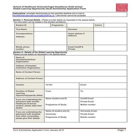 Global Learning Opportunities Scholarship: Application Form | PDF