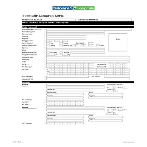 Application Form / Formulir Lamaran kerja | PDF