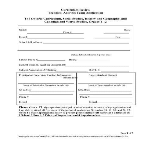 Application Form Technical Analysis Oessta Sshgcwsl | DOC