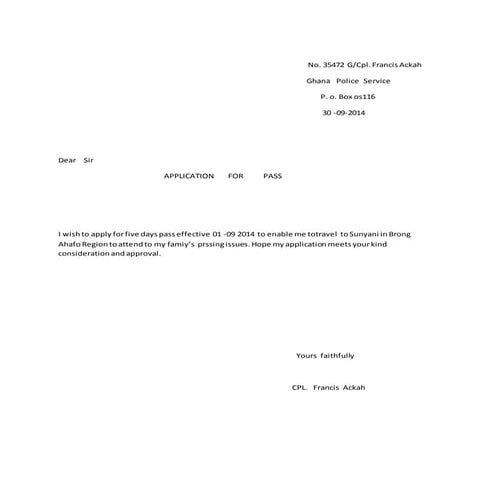 Application for pass | DOCX