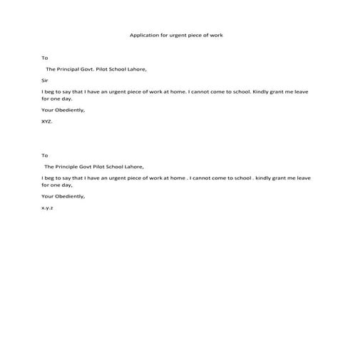 Application for urgent piece of work | PDF