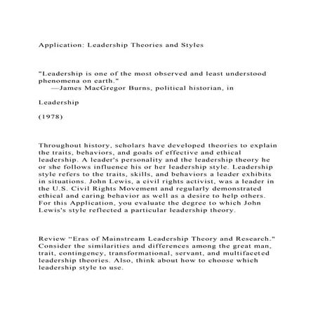 Application Leadership Theories and StylesLeadership is .docx