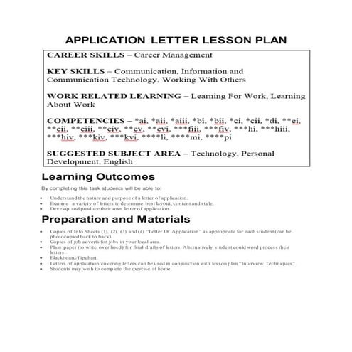 Application letter lesson plan | DOCX