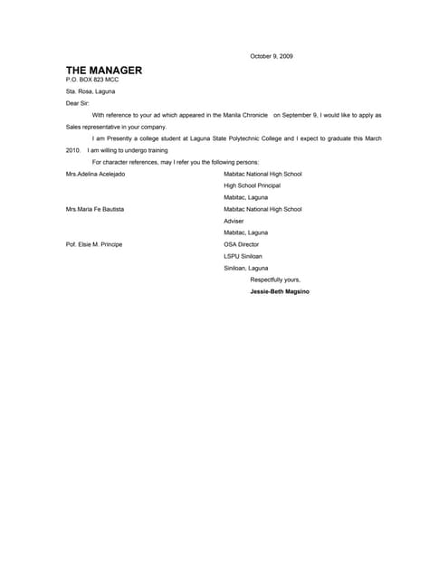 Application Letter ( Block Style ) | DOC | Education