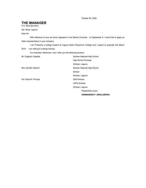 Application Letter (Semi Block Style ) | DOC