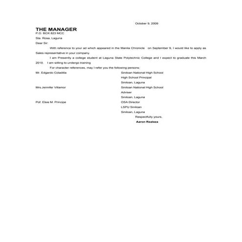 Application Letter (Modified Style) | PDF
