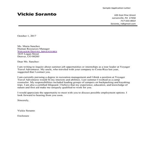 Application letter sample | PDF | Camping | Travel Type