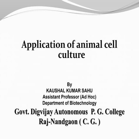 Animal cell culture, application by kk sahu | PPTX