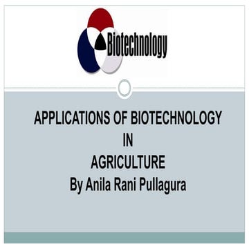 Application of Biotechnology In Agriculture PPT by Anila Rani Pullagura ...