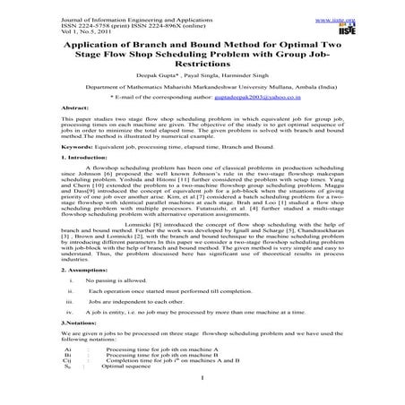 Application Of Branch And Bound Method For Optimal Two Stage Flow Shop