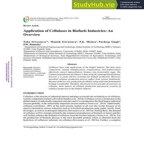 Production of Cellulase from Trichoderma Reesei rut30 | PDF