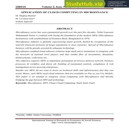 APPLICATION OF CLOUD COMPUTING IN MICROFINANCE | PDF