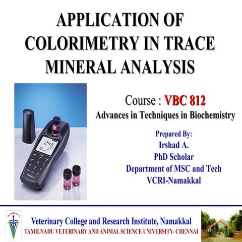 APPLICATION OF COLORIMETRY IN TRACE MINERAL ANALYSIS | PPT