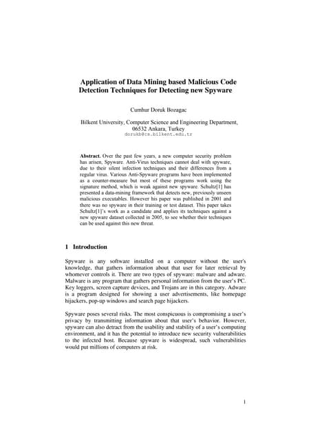 Application Of Data Mining Based Malicious Code Detection Techniques