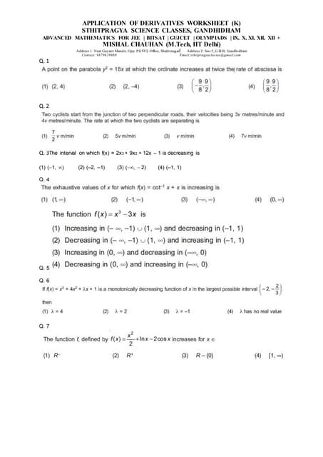 Application of derivatives worksheet (s) | PDF