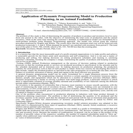 Application of dynamic programming model to production planning, in an ...