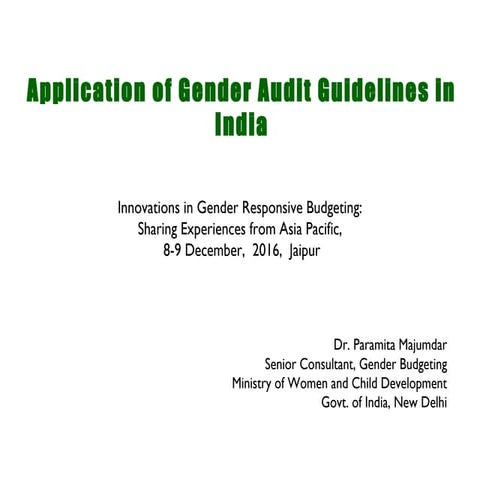 Application of Gender Audit | PPT