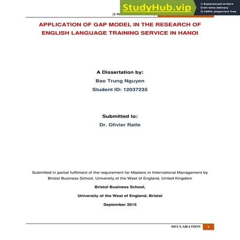APPLICATION OF GAP MODEL IN THE RESEARCH OF ENGLISH LANGUAGE TRAINING SERVICE IN HANOI A ...