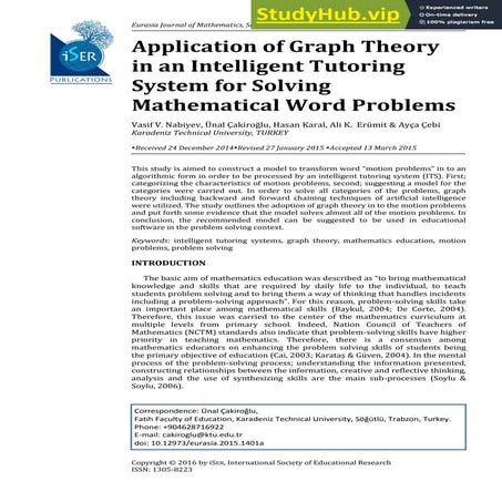 Application Of Graph Theory In An Intelligent Tutoring System For Solving Mathematical Word