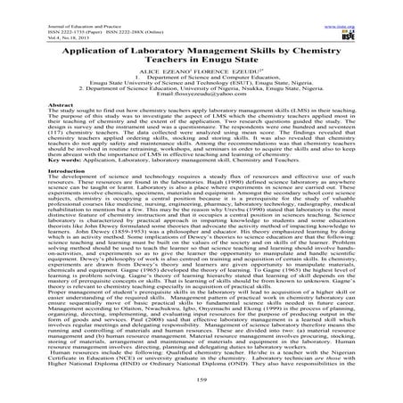 Application of laboratory management skills by chemistry teachers in ...