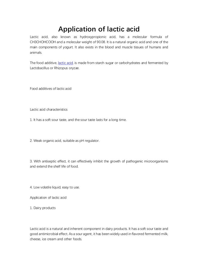 Application of lactic acid