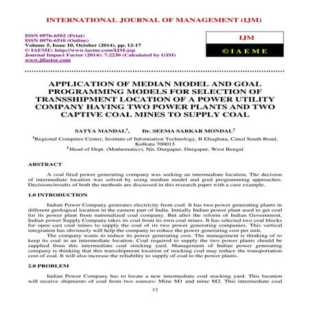 Application of median model and goal programming models for selection ...