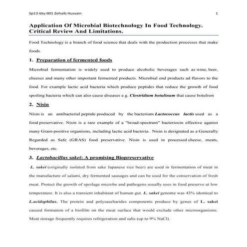 Application of Microbial Biotechnology in Food Technology, Critical ...