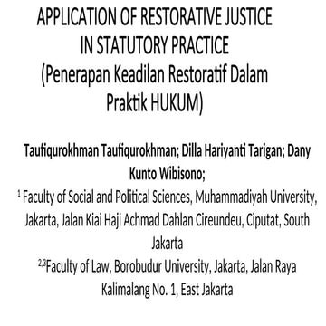 application of restorative justice in statutory practice (penerapan keadilan restoratif dalam ...