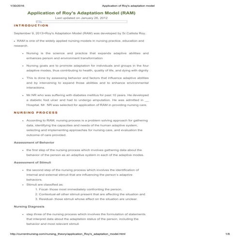 Application of roy's adaptation model | PDF