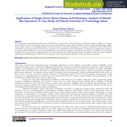 Application Of Single Server Queue System In Performance Analysis Of