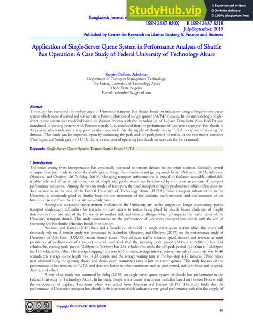 Application Of Single Server Queue System In Performance Analysis Of