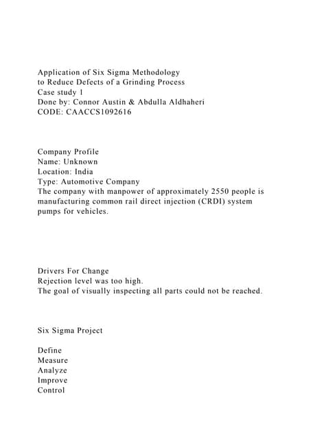 Six Sigma Case Study | PPS