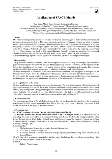 Strategy Analysis and Selecting ( Space Matrix) | PPT