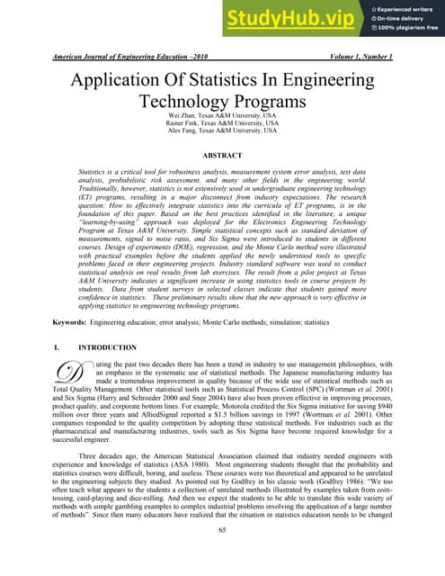 Statistics for Engineers | PDF