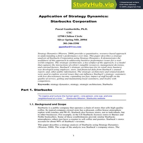 Application Of Strategy Dynamics Starbucks Corporation | PDF