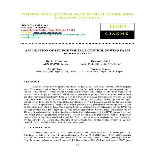 Application of svc for voltage control in wind farm power system 2 | PDF