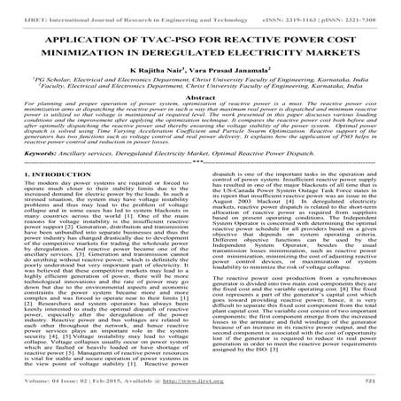 Application Of Tvac Pso For Reactive Power Cost Minimization In
