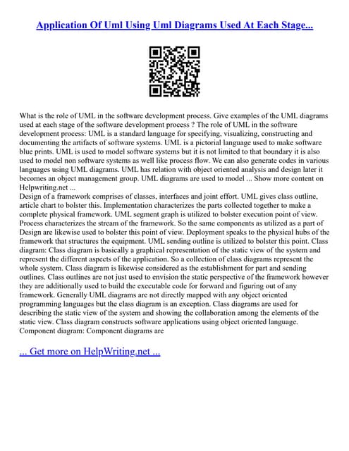 Application Of Uml Using Uml Diagrams Used At Each Stage Pdf