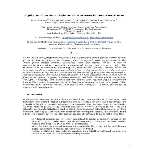 Applications Drive Secure Lightpath Creation Across Heterogeneous Domains | PDF | Computer ...