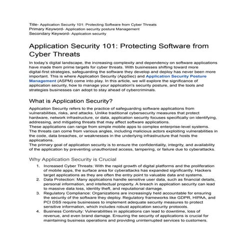 Application Security 101 Protecting Software From Cyber Threats Pdf