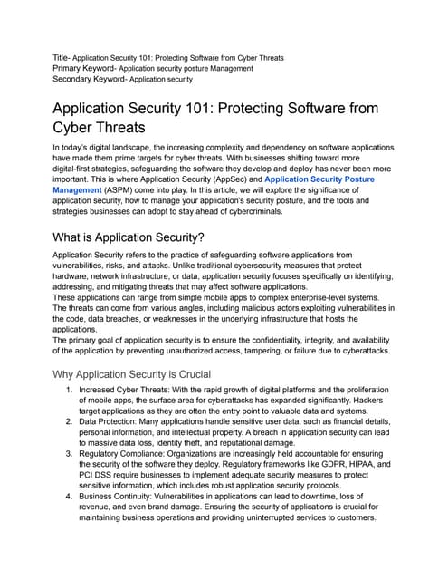 Application Security 101 Protecting Software From Cyber Threats Pdf