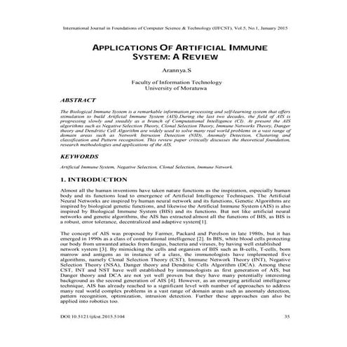 Applications of artificial immune system a review | PDF