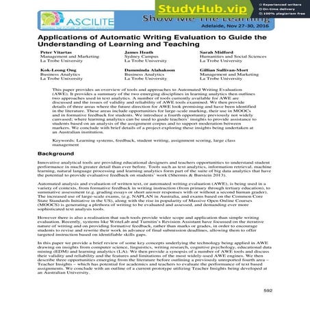 Applications Of Automatic Writing Evaluation To Guide The Understanding Of Learning And Teaching