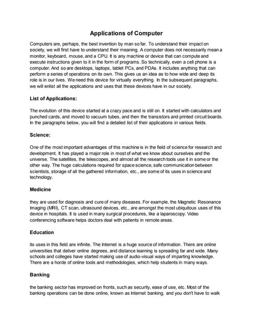 Computer Uses in different areas