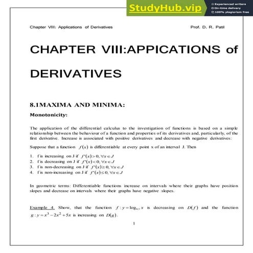 Applications Of Derivatives | PDF